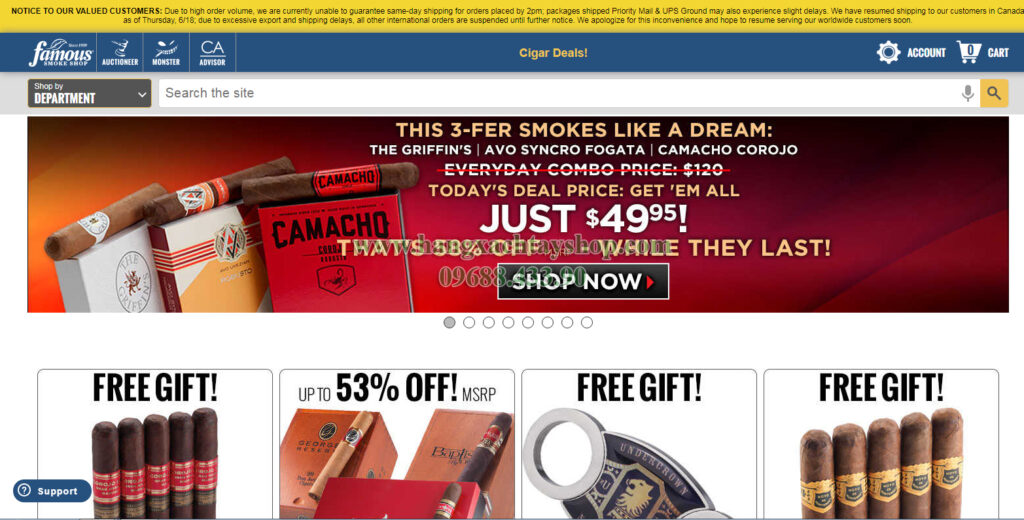 Website hàng xách tay Cigar famous-smoke